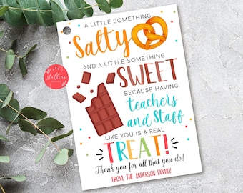 Chocolate Pretzel Gift Tag, Teacher Staff Employee School Appreciation ...