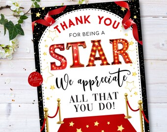 Hollywood Teacher Appreciation Week Printable Sign Volunteer Employee ...