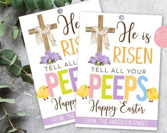 Easter Gift Tags, He is Risen Tell Your Peeps, Religious Kids Easter ...