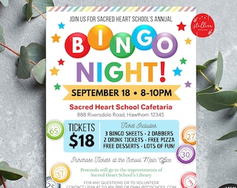 Bingo Night Flyer Printable PTA PTO Flyer School Church - Etsy