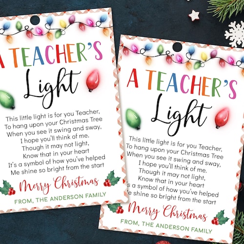 EDITABLE A Teachers Light Gift Tag Glitter Ornament Gift - Etsy