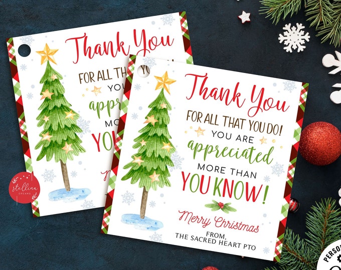 Christmas Thank You Gift Tags, Teacher Staff Employee Nurse Volunteer ...