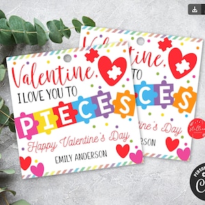Valentine Puzzle Gift Tag, Printable Love You to Pieces Tags, Valentine ...