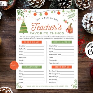 Editable Christmas Teacher Favorites Survey, Teacher Holiday Wish List ...