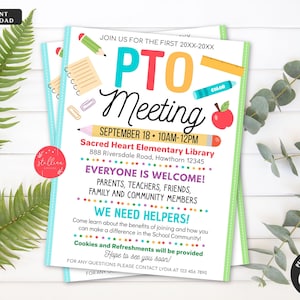 PTO PTA Meeting Informational Flyer, Printable Handout, School ...