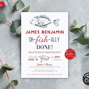 Editable Fish Fry Graduation Invitation, Printable Digital College Grad ...