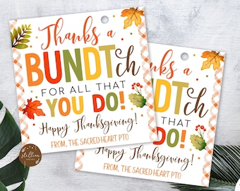 Valentine Bundt Cake Gift Tag, Thanks a Bundtch for All You Do, School ...