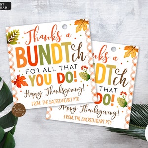 Editable Fall Bundt Cake Gift Tag, Thanks a Bundtch for All You Do ...