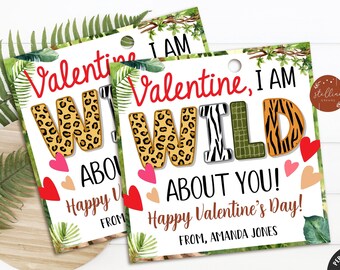 Valentine Gift Tags, Wild About You Jungle Valentine Day Tag, Kid ...