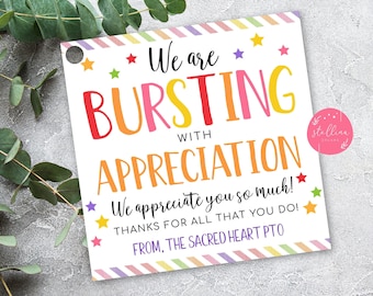 Appreciation Gift Tags, Bursting With Appreciation Candy Star Card ...