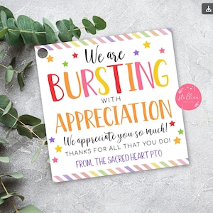 Bursting With Appreciation Candy Star Card, EDITABLE Appreciation Gift ...