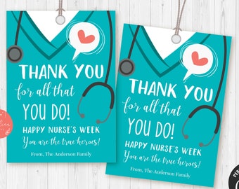 Nurse Thank You Gift Tags, Nursing is a Work of Heart, Hospital ...