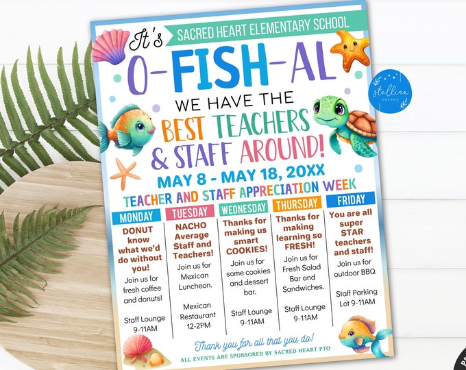 EDITABLE Under the Sea Teacher Appreciation Week Itinerary, You Are Sun ...