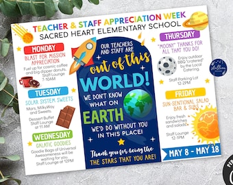 EDITABLE Space Theme Teacher Appreciation Week Itinerary Poster Digital ...