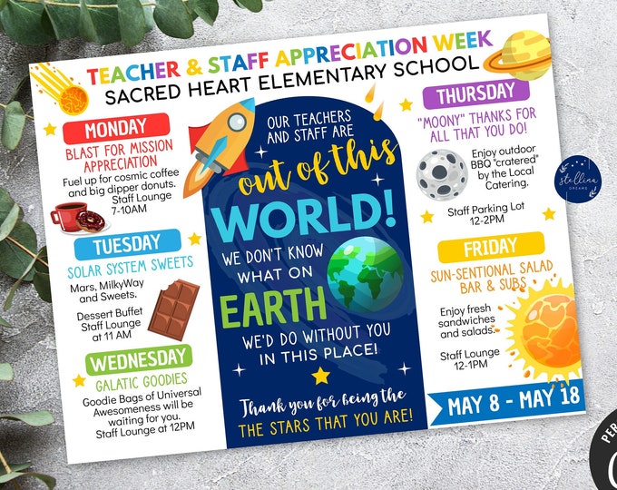 Space Theme Teacher Appreciation Week Itinerary Poster Digital Week ...