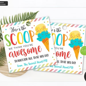 EDITABLE Ice Cream Gift Tag, Here's the Scoop You're Awesome, Summer ...