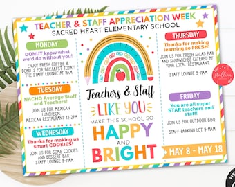 Teacher Appreciation Week Itinerary, Make This School so Bright & Happy ...