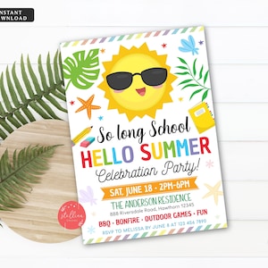 End of School Party Invitation Template, DIY Digital Invite, Back to ...