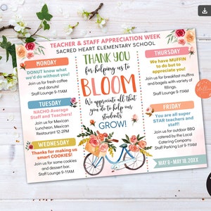 Teacher Appreciation Week Itinerary, Appreciation Bloom Grow Floral ...