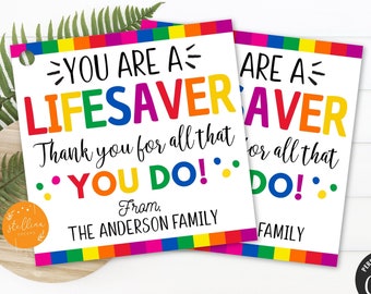 Printable You're A Lifesaver Tags, Lifesaver Favor Tags, Neighbor ...
