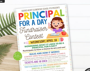 Principal for a Day Contest Fundraiser Flyer, EDITABLE Template ...