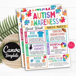 Autism Awareness Spirit Week Itinerary Schedule, Daily Weekly Calendar ...
