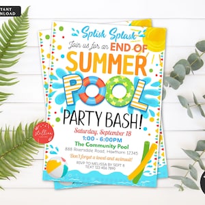 End of Summer Pool Party Invitation, Printable Digital Invite, Back to ...