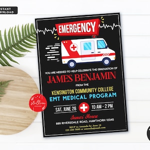 Editable Paramedic EMT Graduation Invitation, Chalkboard Printable ...