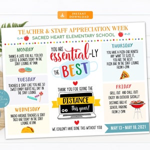 Teacher Appreciation Week 2021 Itinerary Poster, School Pto Pta Virtual ...