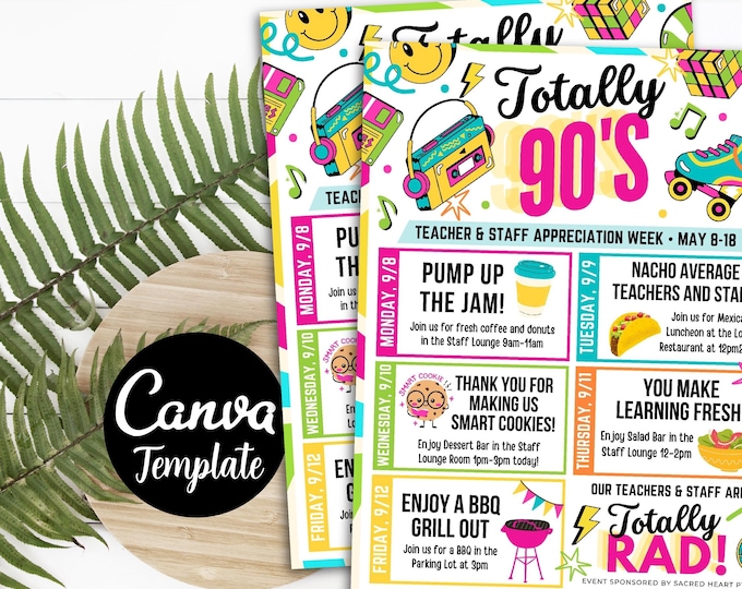 80s 90s Theme Teacher Appreciation Week Itinerary, Retro Throwback Old ...