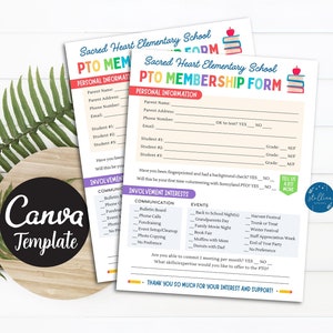 Editable PTO PTA Form, Membership Volunteer Signup Printable Handout ...