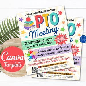 Editable PTO PTA Meeting Informational Flyer, Printable Handout, School ...