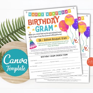Editable Birthday Gram Flyer, School Fundraiser Template, Birthday ...