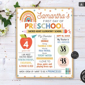 Rainbow Boho First Day of School Photo Prop, EDITABLE Back to School ...