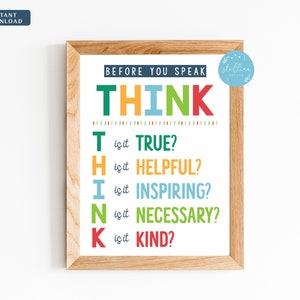 PRINTABLE Think Before You Speak Sign, Printable Classroom Decor ...