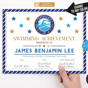 Editable Swim Team Award Certificate: Printable Sports Awards (instant ...