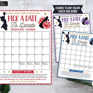 Cheer Pick a Date to Donate Printable, Cheerleader Fundraiser, Poms ...