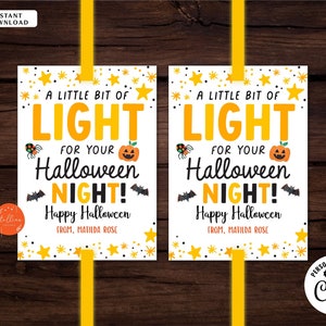 EDITABLE Halloween Glow Stick Gift Tags, Light for Your Halloween Night ...