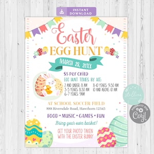 Easter Egg Hunt Flyer, Printable Invite Easter Party Invitation, Pto ...