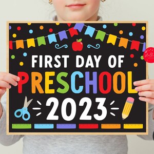 First Day of Preschool 2023 Printable Back to School Chalkboard Sign ...