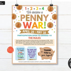 Penny War Fundraiser Flyer, Printable Handout, School Fundraiser Event ...