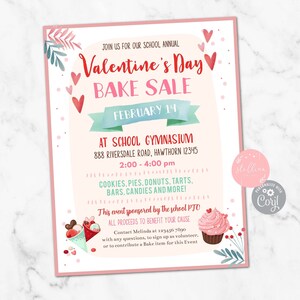Valentine's Day Bake Sale Flyer, PTA PTO Printable, School Fundraising ...