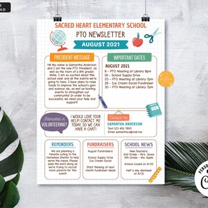 August PTO PTA Newsletter Flyer, Classroom Printable Handout, School ...