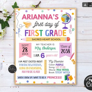 EDITABLE First Day of School Sign, Back to School Sign Personalized ...