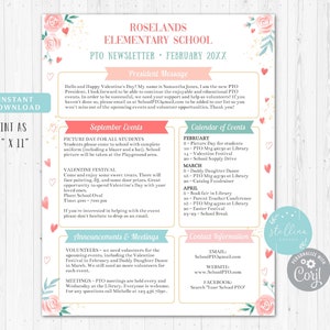 Valentine PTO PTA Newsletter Flyer, School Printable Handout, School ...