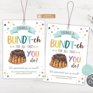 EDITABLE Bundt Cake Appreciation Gift Tags, Staff Teacher Volunteer ...