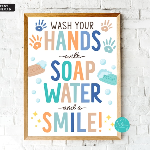 Wash Your Hands Poster, Hand Washing Printable Poster for Kids ...