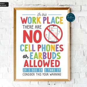 No Cellphones Allowed Sign No Earbuds Sign, Workplace Decor, Workplace ...