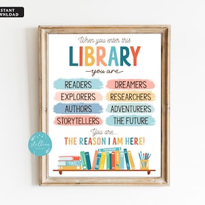 School Library Classroom Poster, Librarian Decor, Technology Teacher ...