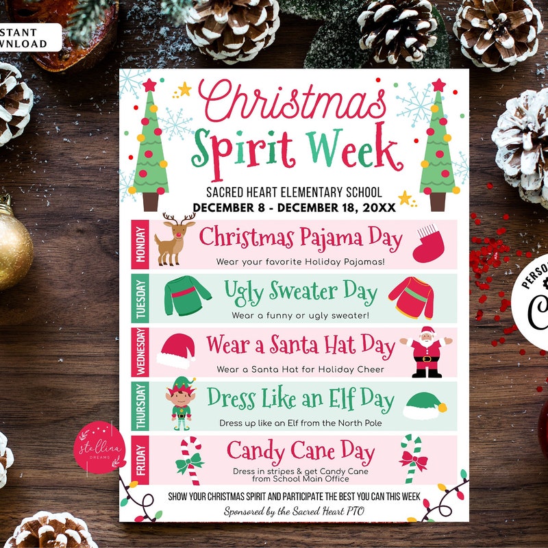 Christmas Spirit Week Template - Etsy